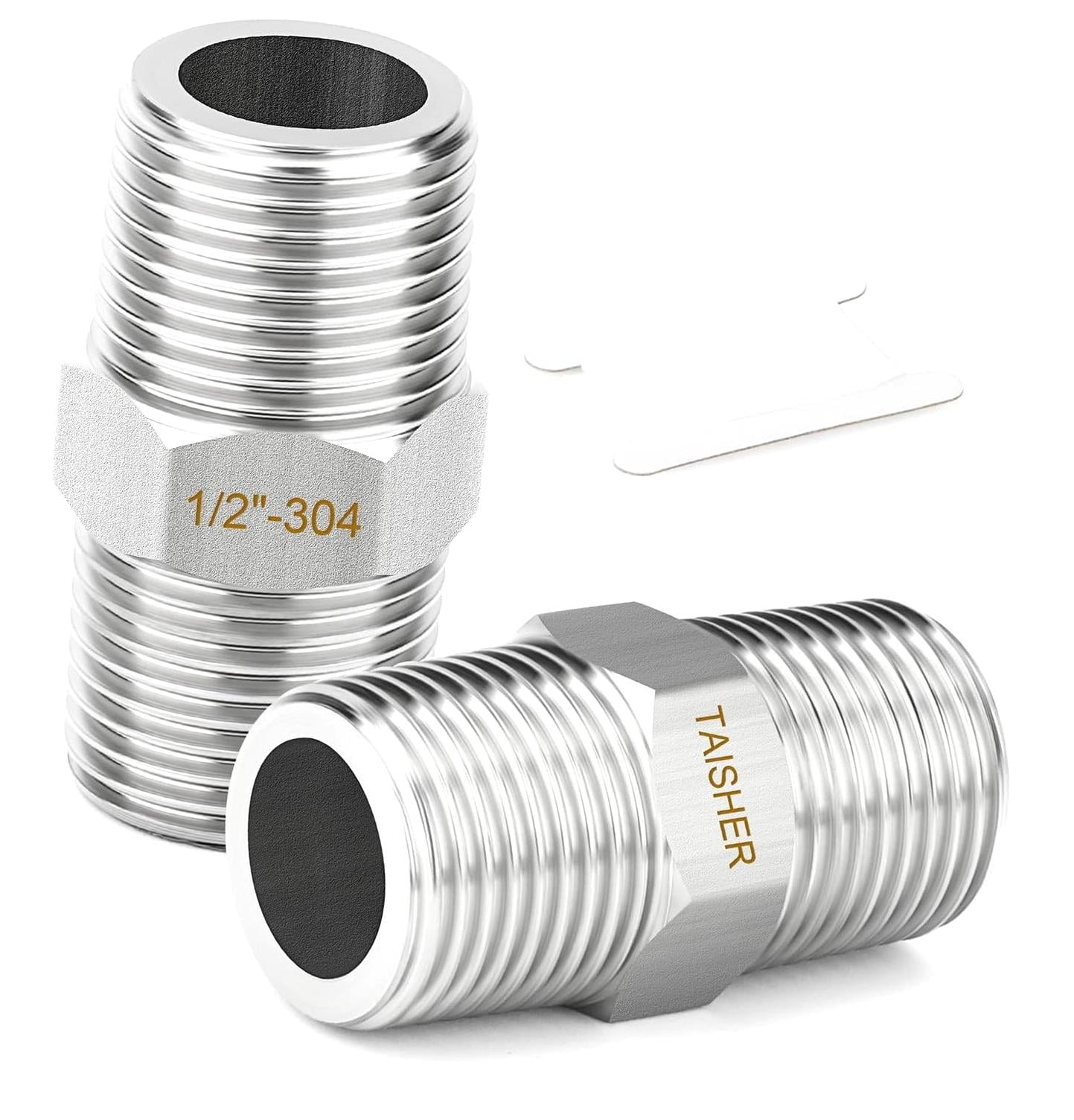 Highcool 2PCS 304 Steel New Hex Nipple, 1/2" NPT Male x 1/2" NPT Male ...