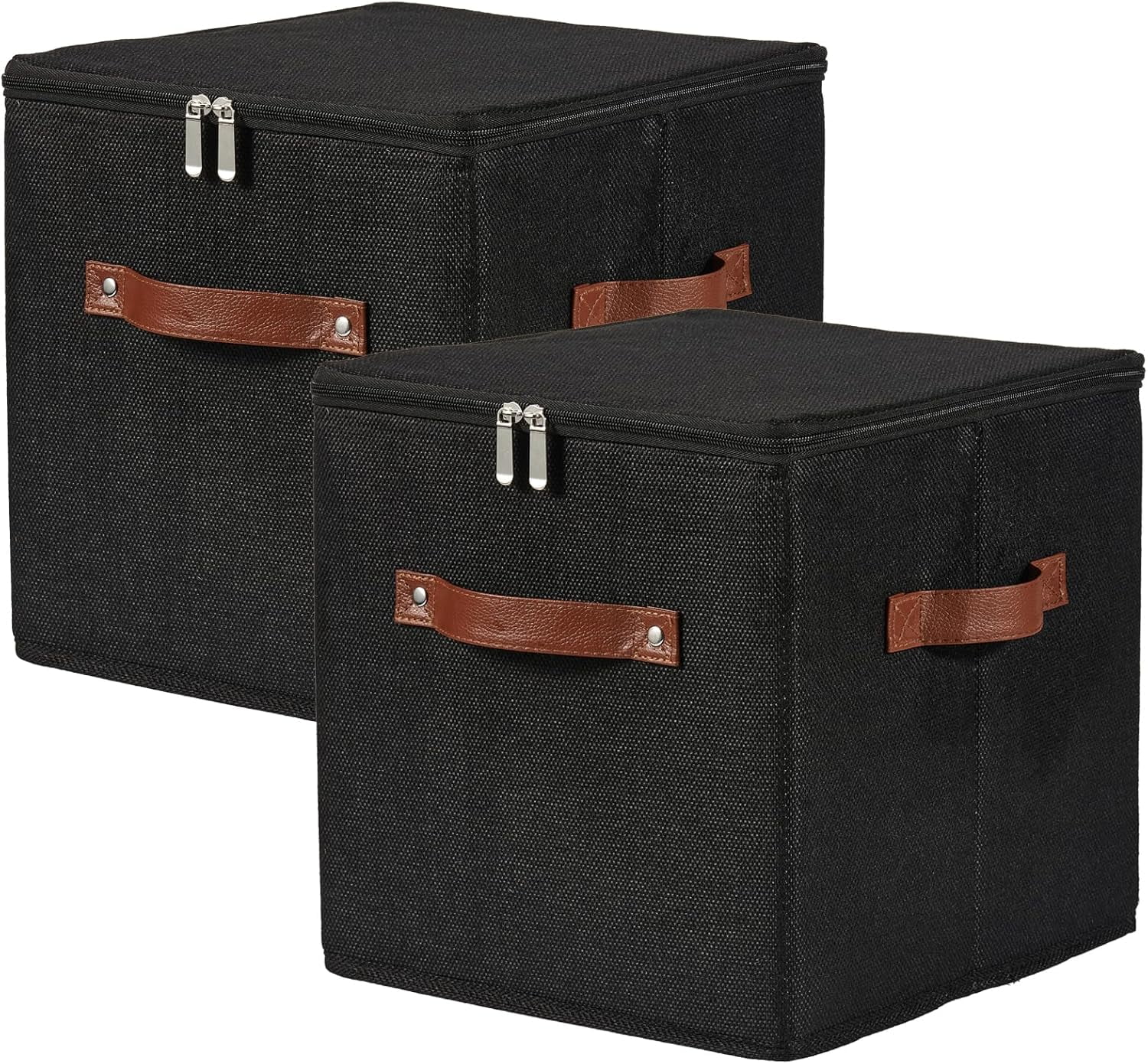 Highcool 2PCS Storage Cubes with Lid Fabric Storage Bins Boxes PU ...