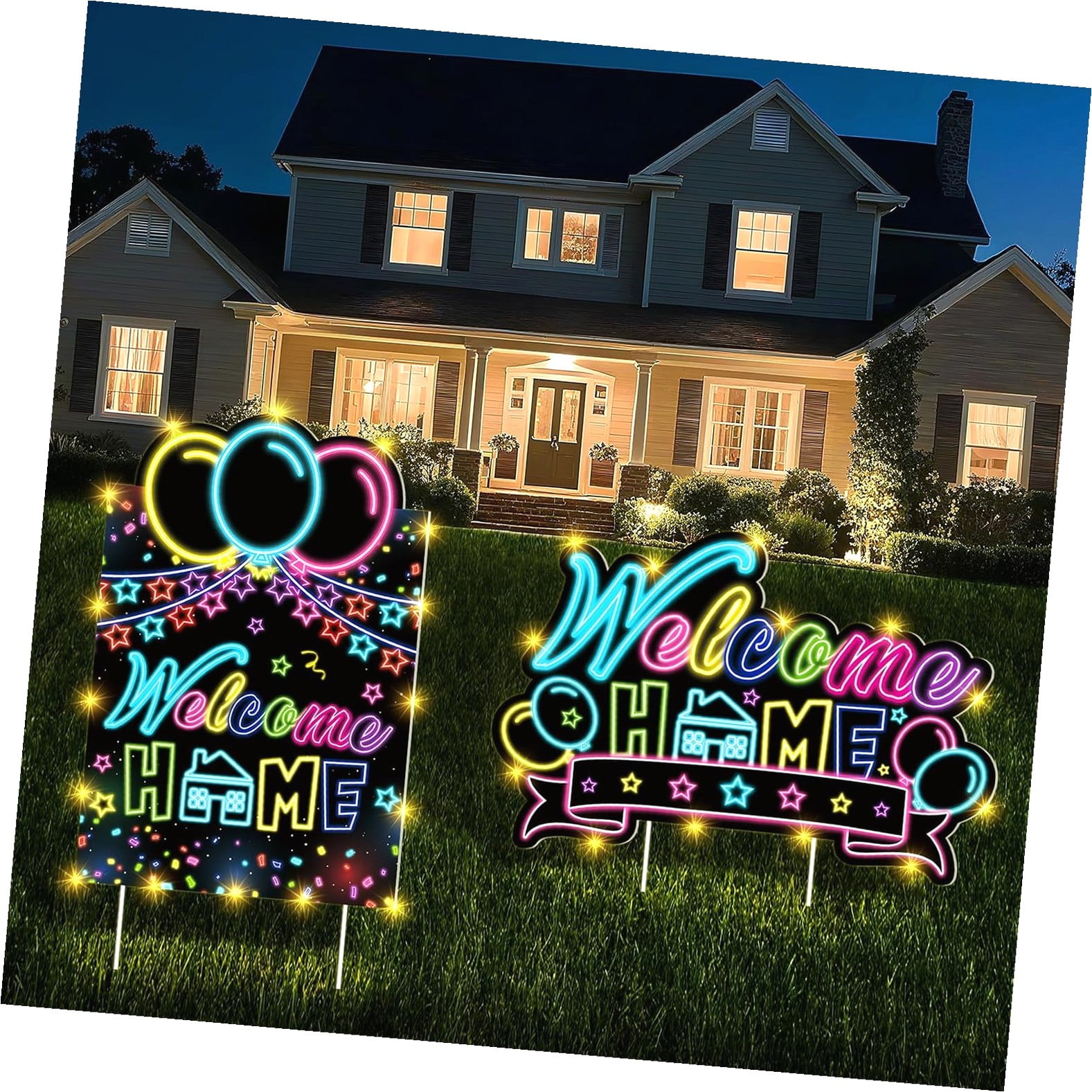 Highcool 2PCS Yard Sign Decorations Neon Lawn Sign with Stakes and ...