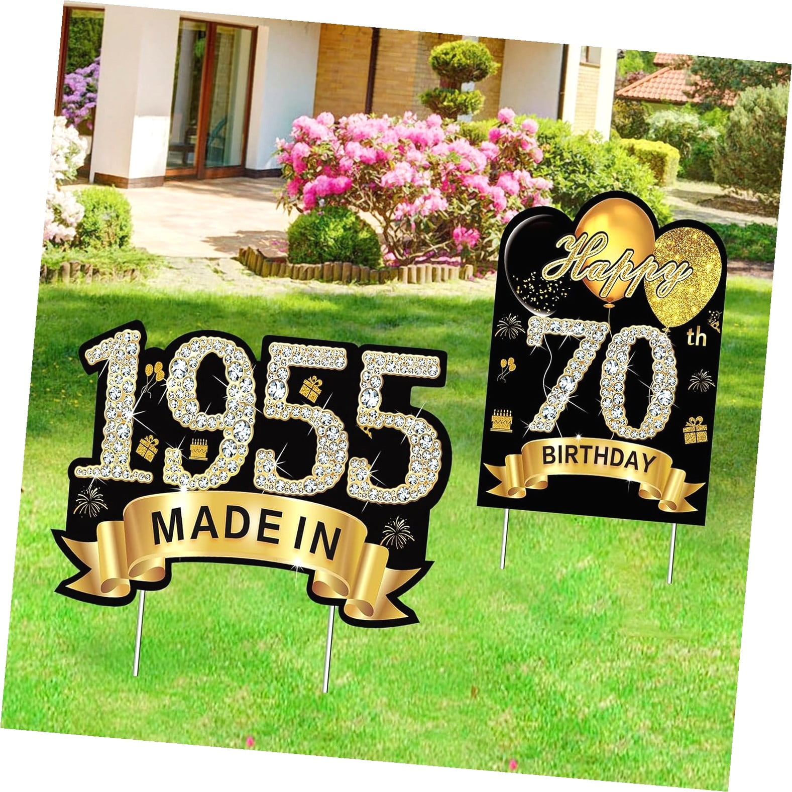 Highcool 2Pcs 70th Birthday Yard Sign Decoration for , Happy 70th 1955 ...