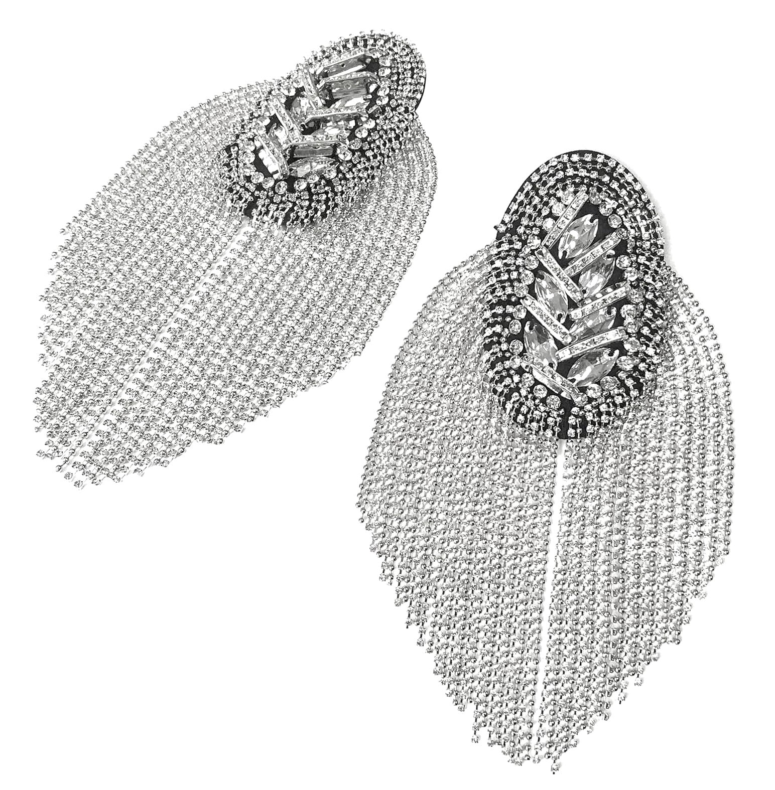 Highcool 2Pcs Shoulder Appliques Rhinestone Tassel Shoulder Epaulet ...