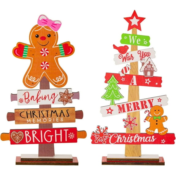 Highcool 2Pcs Wooden Christmas Centerpiece Signs, Wooden Gnome Table ...
