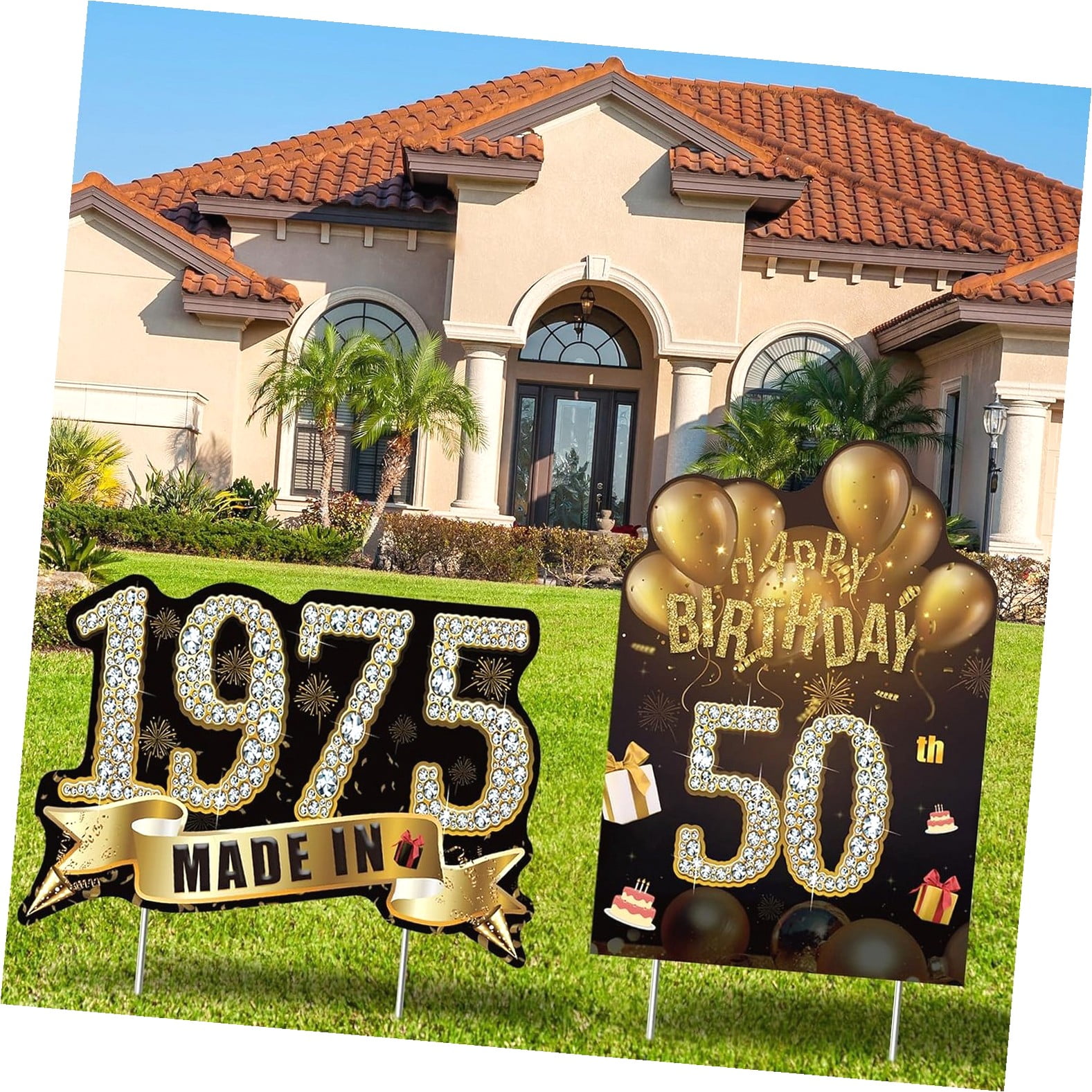 Highcool 2pcs Birthday Yard Signs, 50th Birthday Decorations for Happy ...