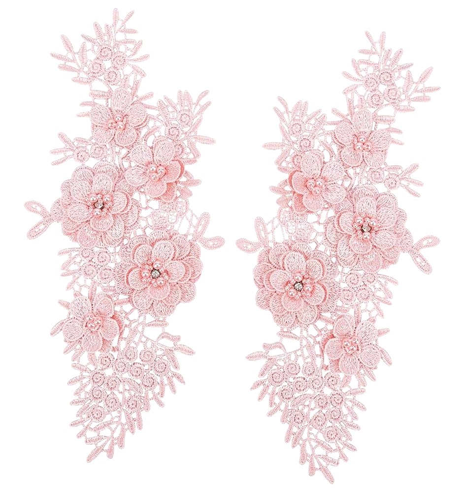 Highcool 2pcs Embroidered Patches 3D Lace Applique Sew Bead Patches ...