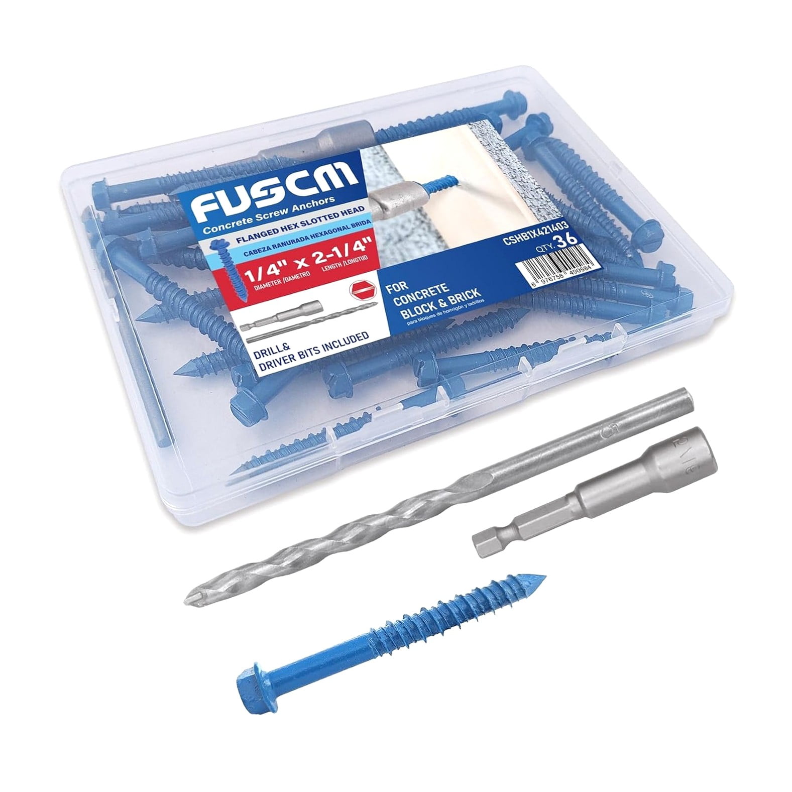 Highcool 3/16" 2-1/4" Concrete Screw Anchors, Flanged Slotted Hex ...