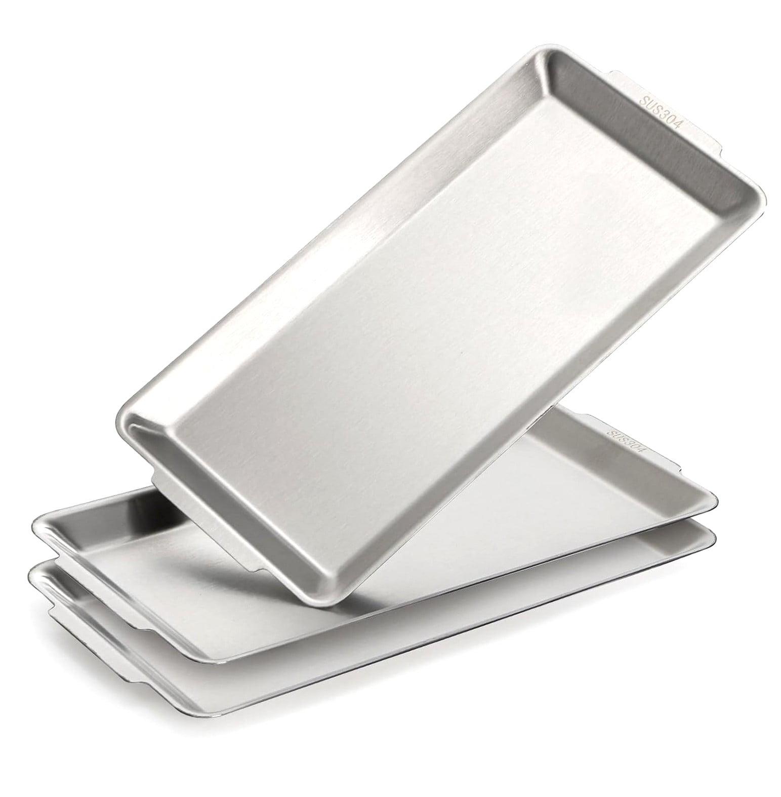Highcool 3-Pack 304 Steel Serving Platters, Rectangular Metal Dinner ...
