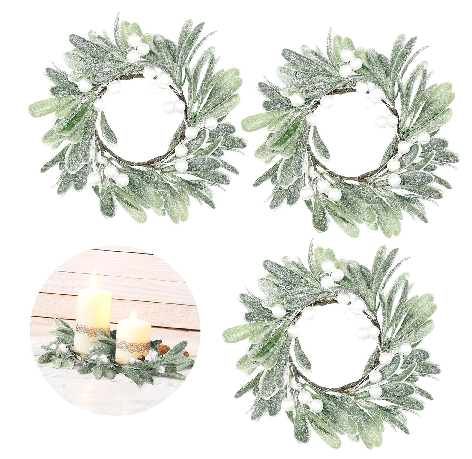 Highcool 3 Pcs Christmas Pillar Wreaths Small Christmas Artificial ...