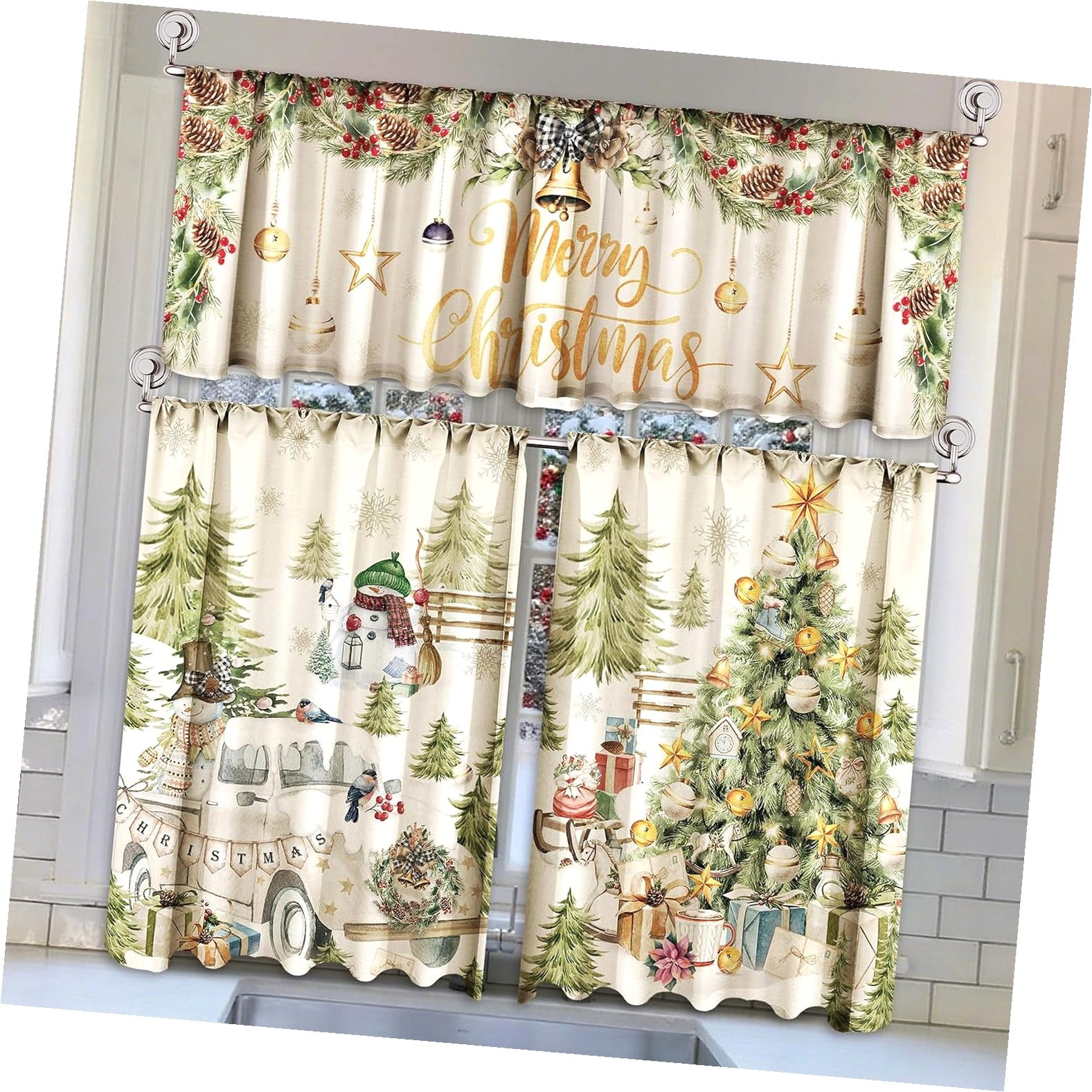 Highcool 3 Piece Christmas Kitchen Curtains Valances and Tiers Set for ...