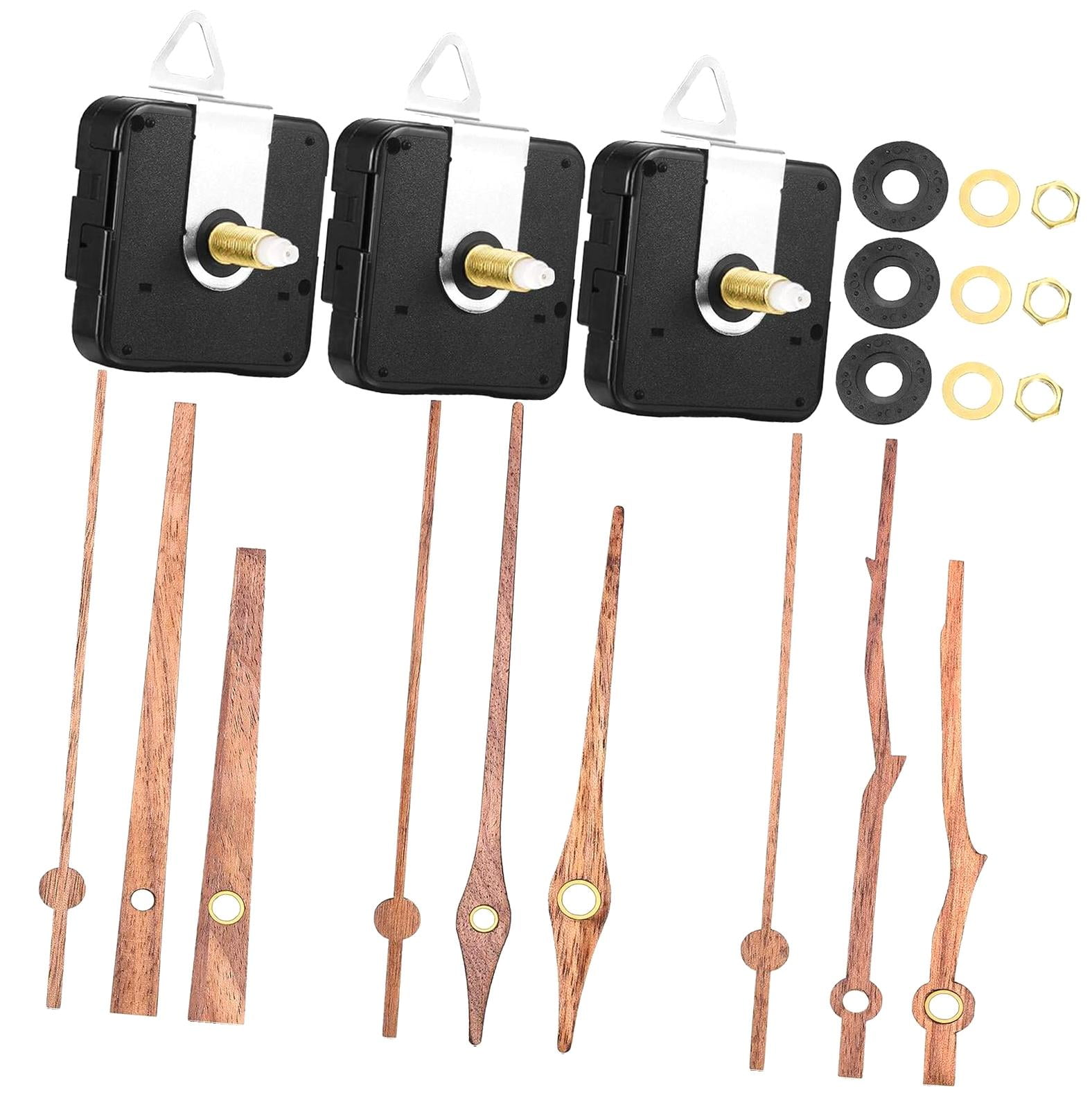 Highcool 3-Piece Long Shaft Clock Movement Set with 3 Varieties of Walnut Wood Hands and Pasters ...