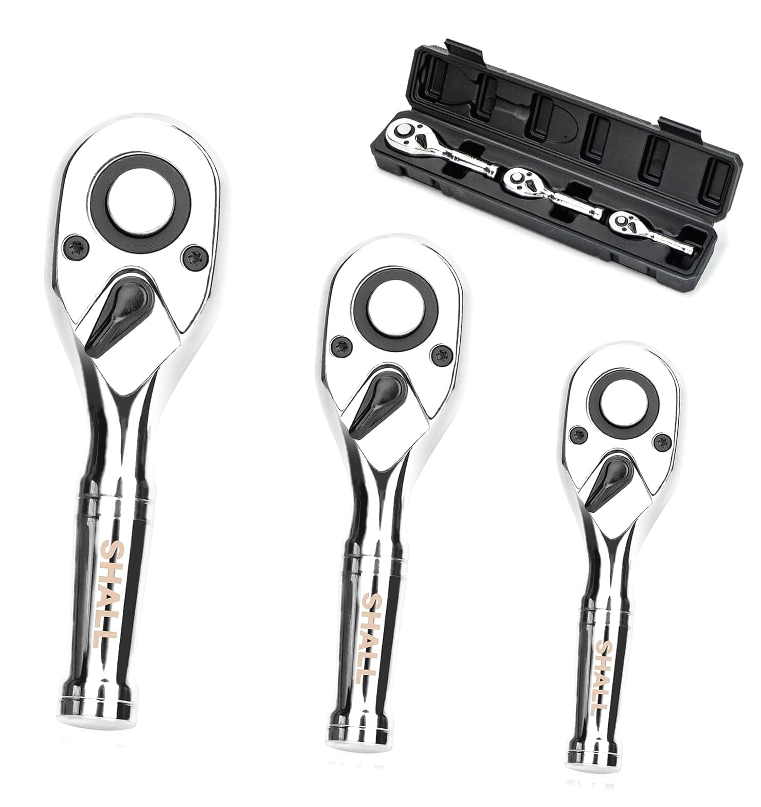 Highcool 3-Piece Stubby Ratchet Set with 1/4", 3/8", and 1/2" Drive ...