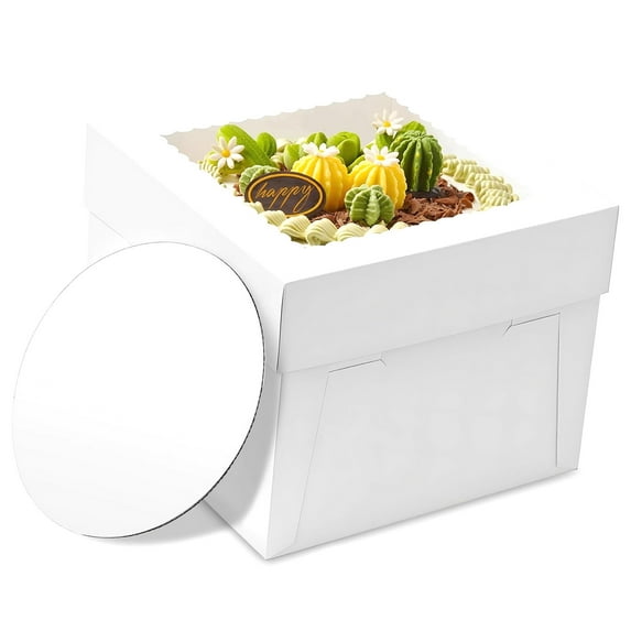 Highcool 3 Pieces Cake Boxes, 10x10x8 Inch Cake Box With Viewing Window ...