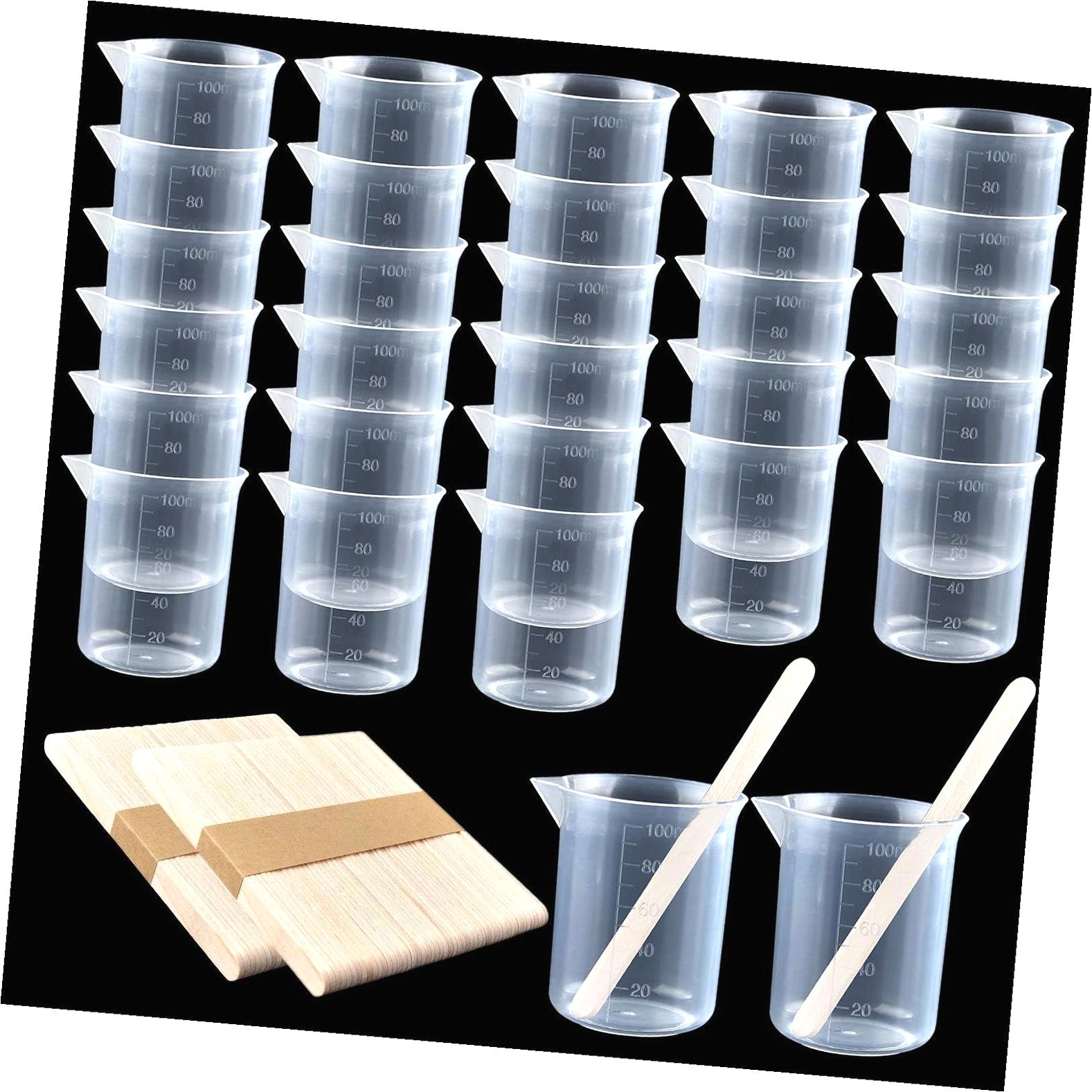 Highcool 30-Piece 100ml/3.4oz Plastic Beakers for Epoxy Mixing, Clear ...