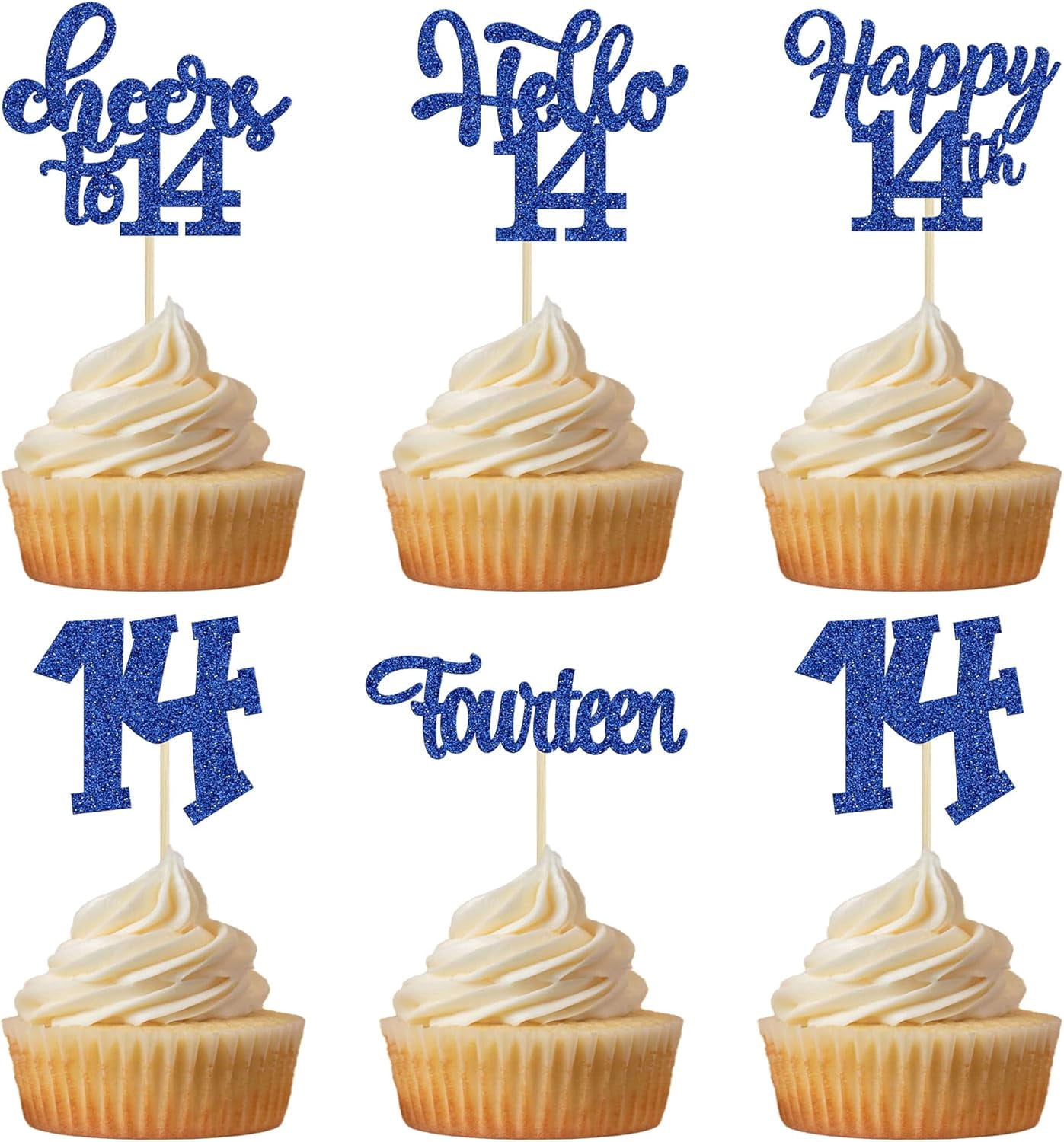 Highcool 30Pcs 14th Birthday Cupcake Toppers Hello 14 Cupcake Picks ...