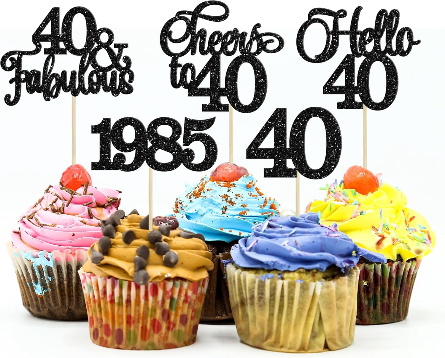 Highcool 30Pcs 40th Birthday Cupcake Toppers 40 Cupcake Picks Cheers to ...