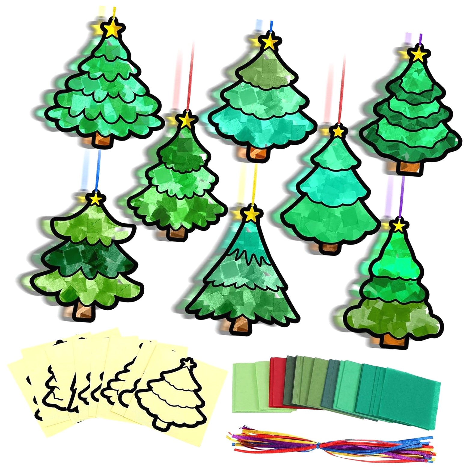 Highcool 32 Pcs Christmas Tree Paper Craft Set Xmas Tree Shaped Tissue ...