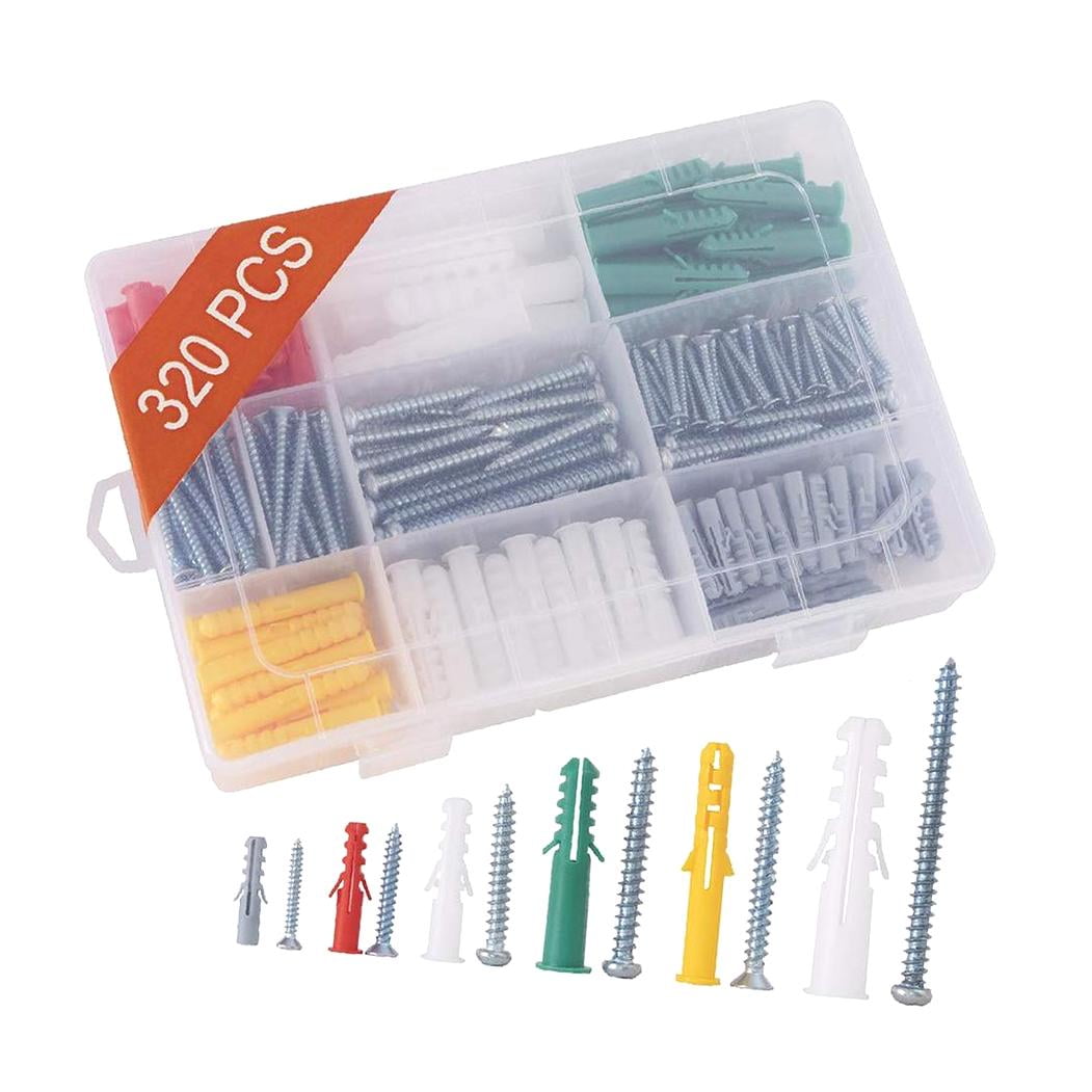 Highcool 320PCS Plastic Drywall Wall Anchors Screw Assorment Kit, Self Tapping Screws and Ribbed ...