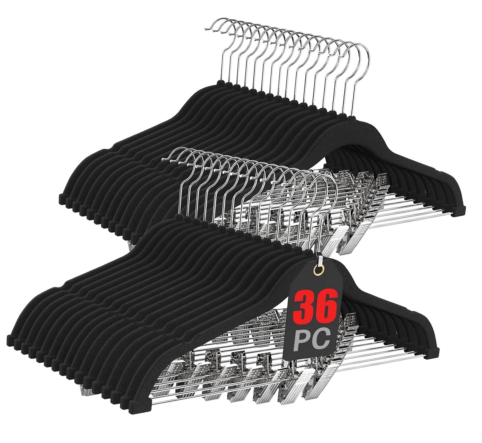 Highcool 36-Pack Velvet Hangers with Clips, Adult Hangers, Outfit ...