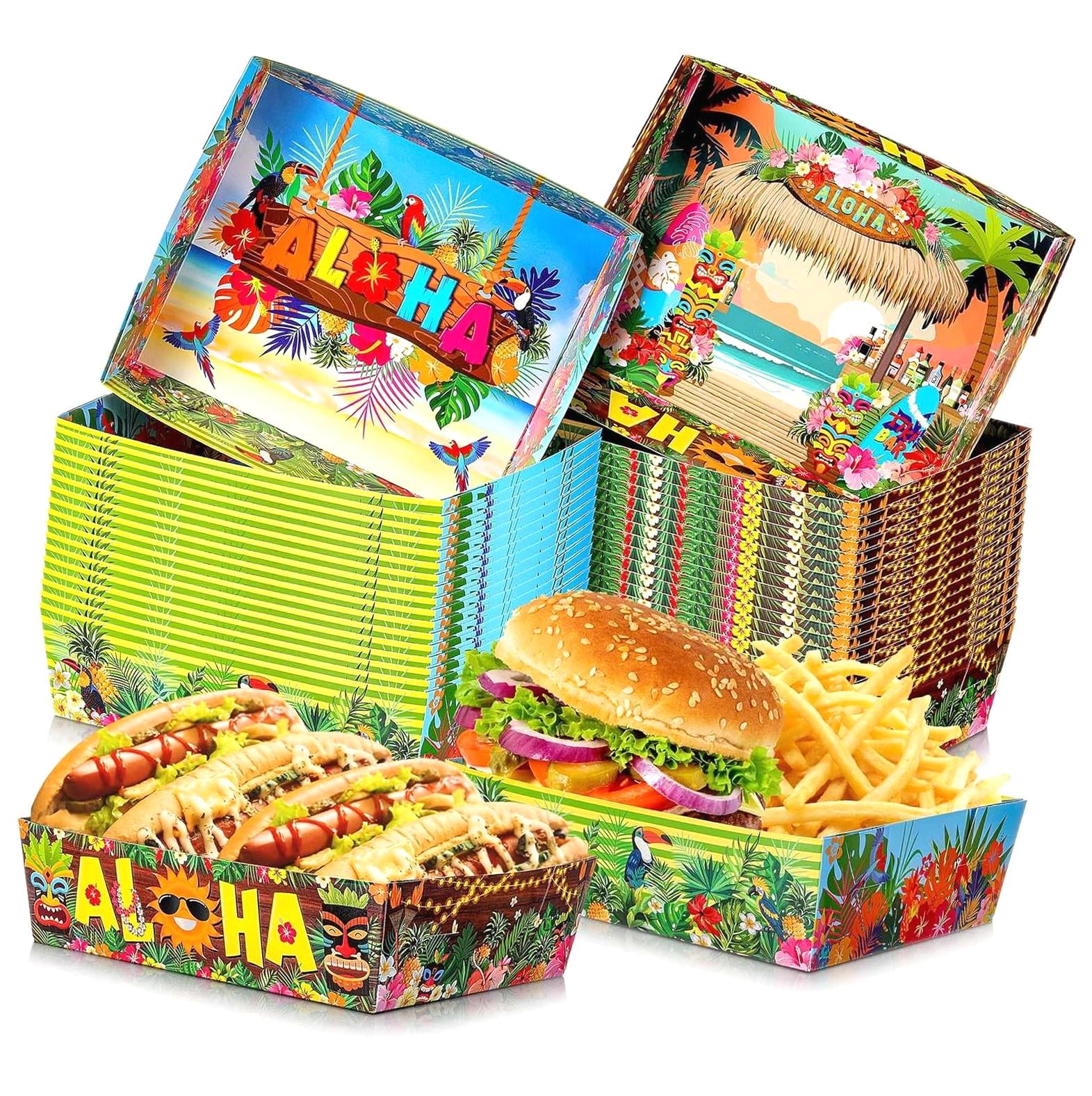 Highcool 36 Pcs Hawaii Aloha Tropical Party Paper Trays 5lb Hawaiian ...