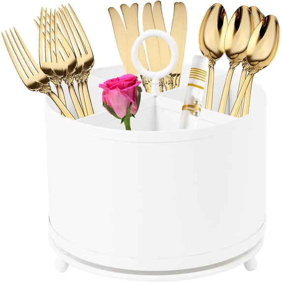 Highcool 360°Rotating Silverware Caddy, 4 Compartment Utensil Holder ...