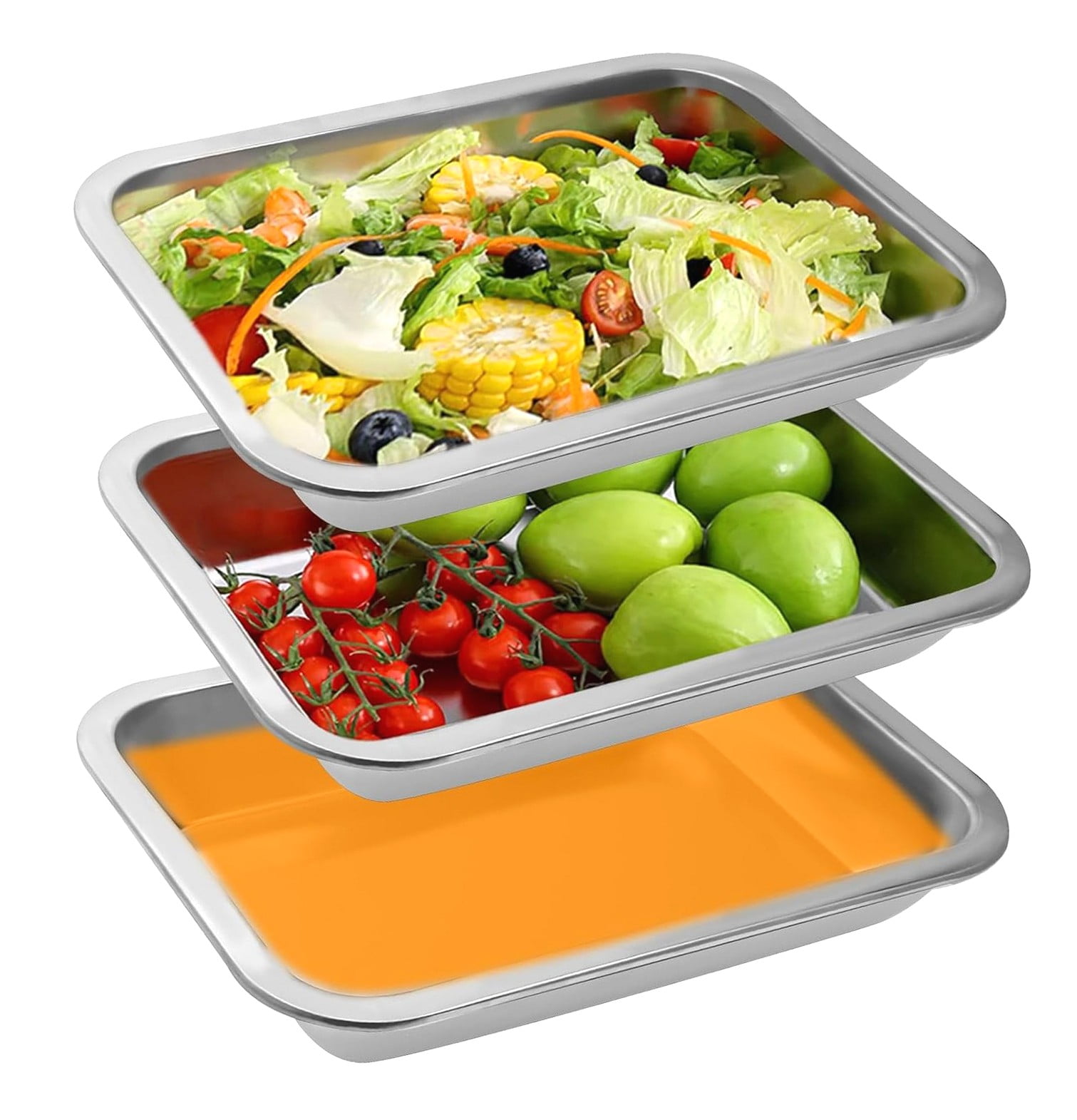 Highcool 3PCS Steel Breading Trays, Dust Proof Breading Pans Oven Food ...