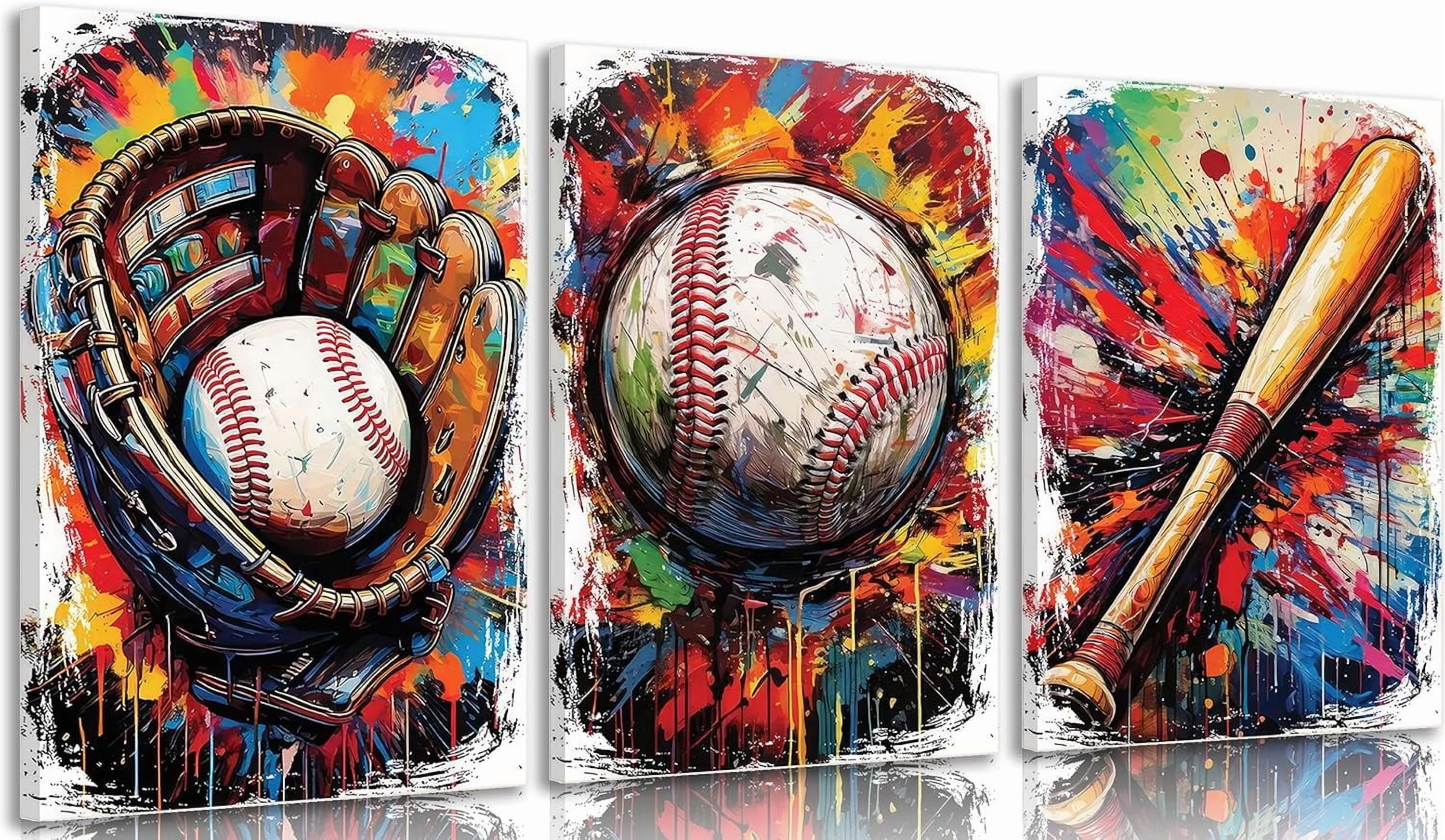Highcool 3pcs Graffiti Baseball Canvas Wall Teenager Baseball Wall ...