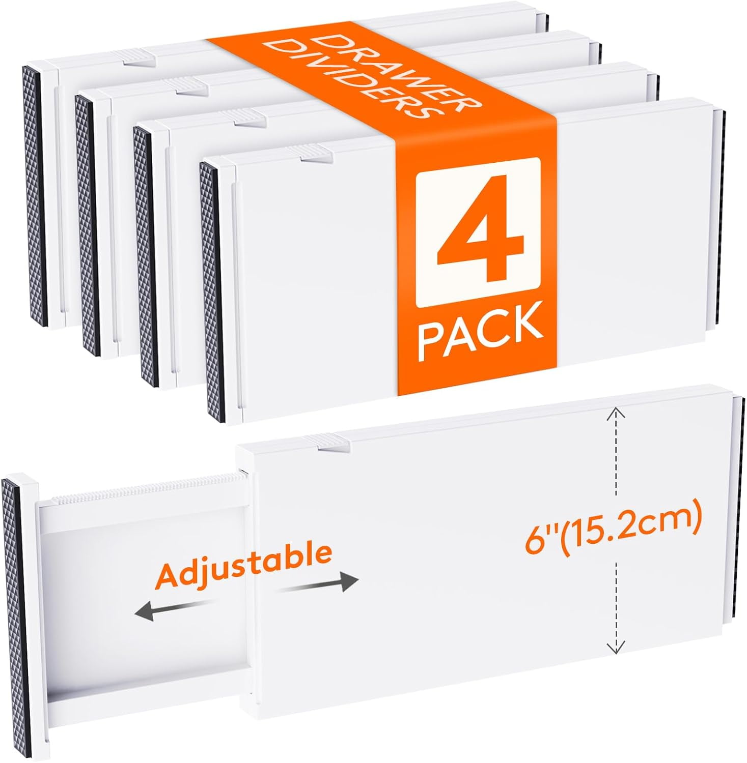 Highcool 4 Pa Drawer Dividers Plast 6" High, 13.5-22" Adjustable Drawer ...