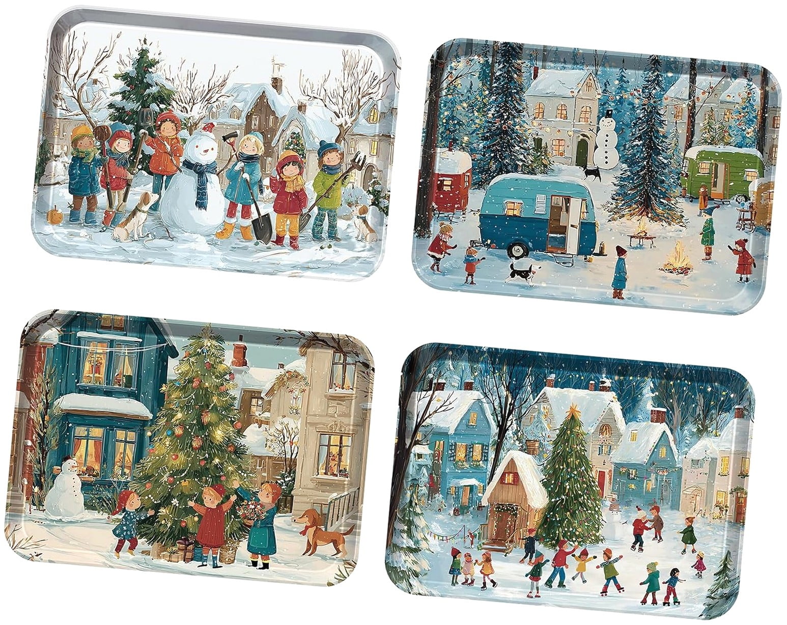 Highcool 4 Pack Christmas Serving Trays, 15 11 Inch Melamine Holiday ...