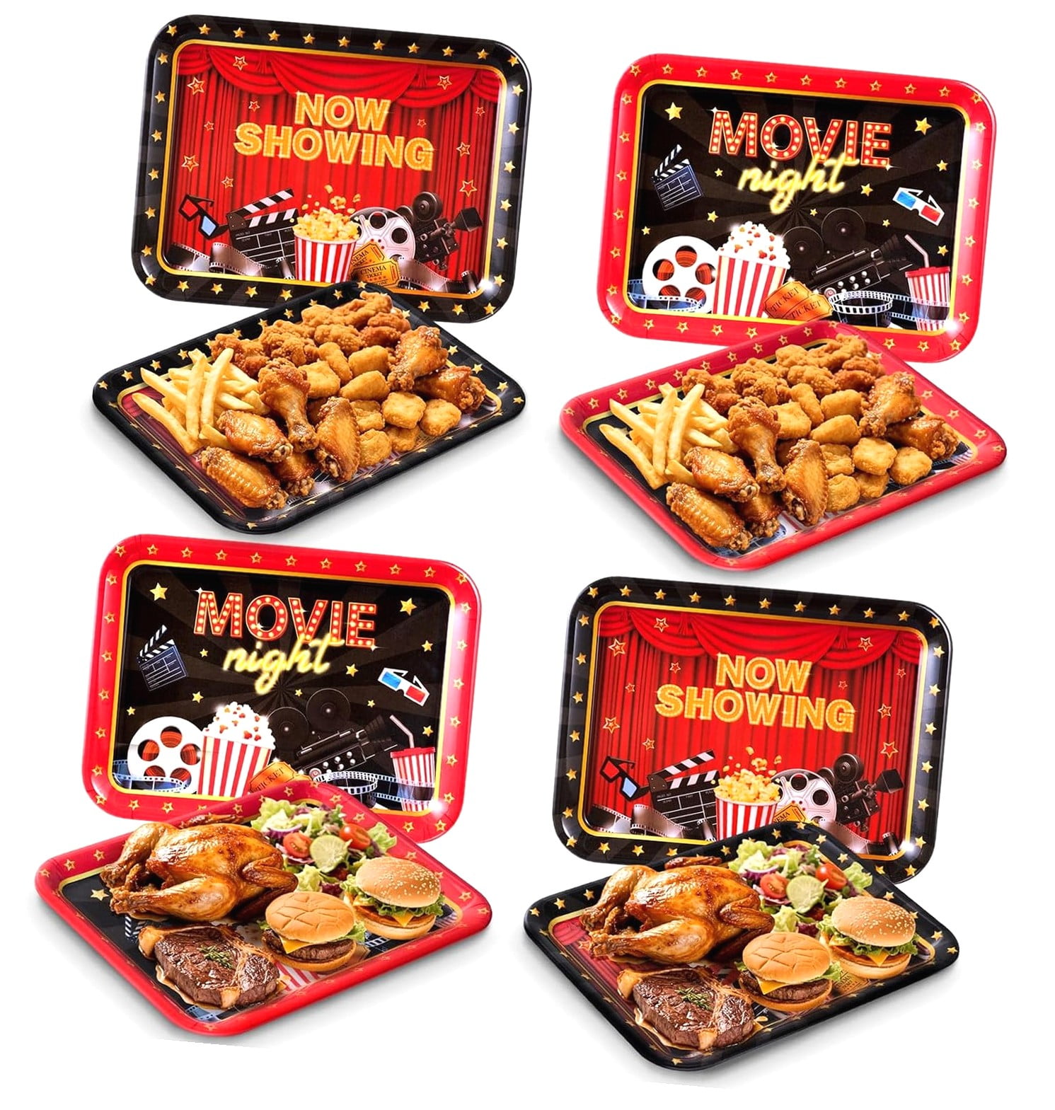 Highcool 4 Pack Melamine Serving Trays, 13 10 Inch Rectangular Snack ...