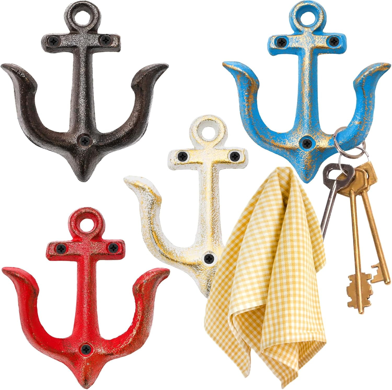 Highcool 4 Pack Vintage Nautical Anchor Design Wall Hooks, Shabby c ...