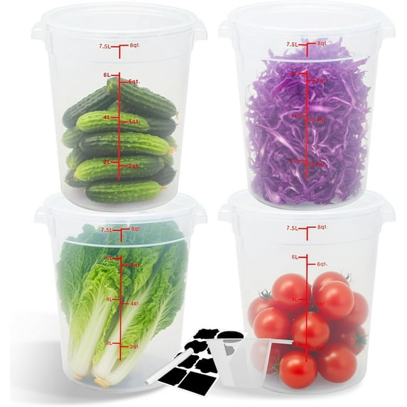 Highcool 4-Piece 8QT Round Containers with Labels, Polypropylene NSF ...