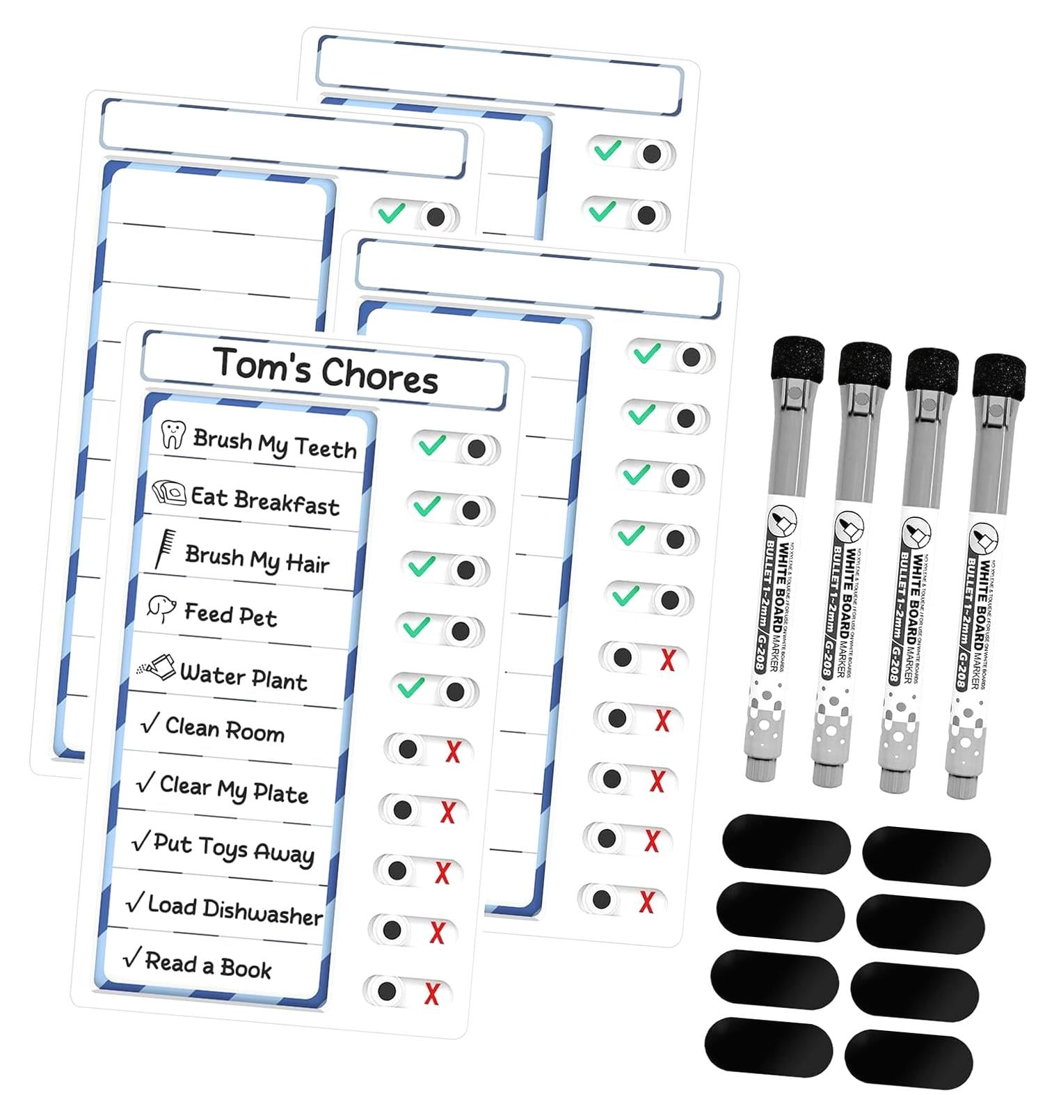 Highcool 4 Piece Chore Chart Set: Magnetic Routine Slider for Fridge ...