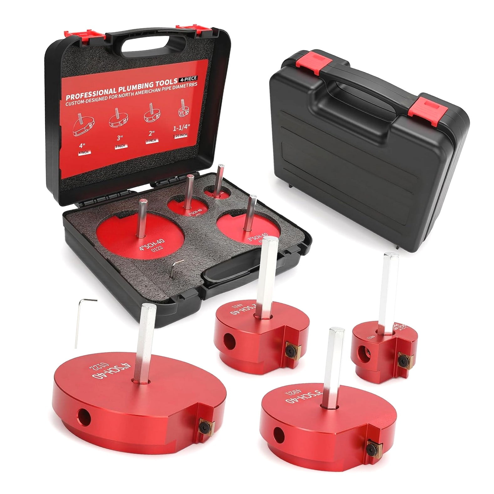 Highcool 4-Piece Pipe Reamer Set includes 1.5-inch, 2-inch, 3-inch, and ...