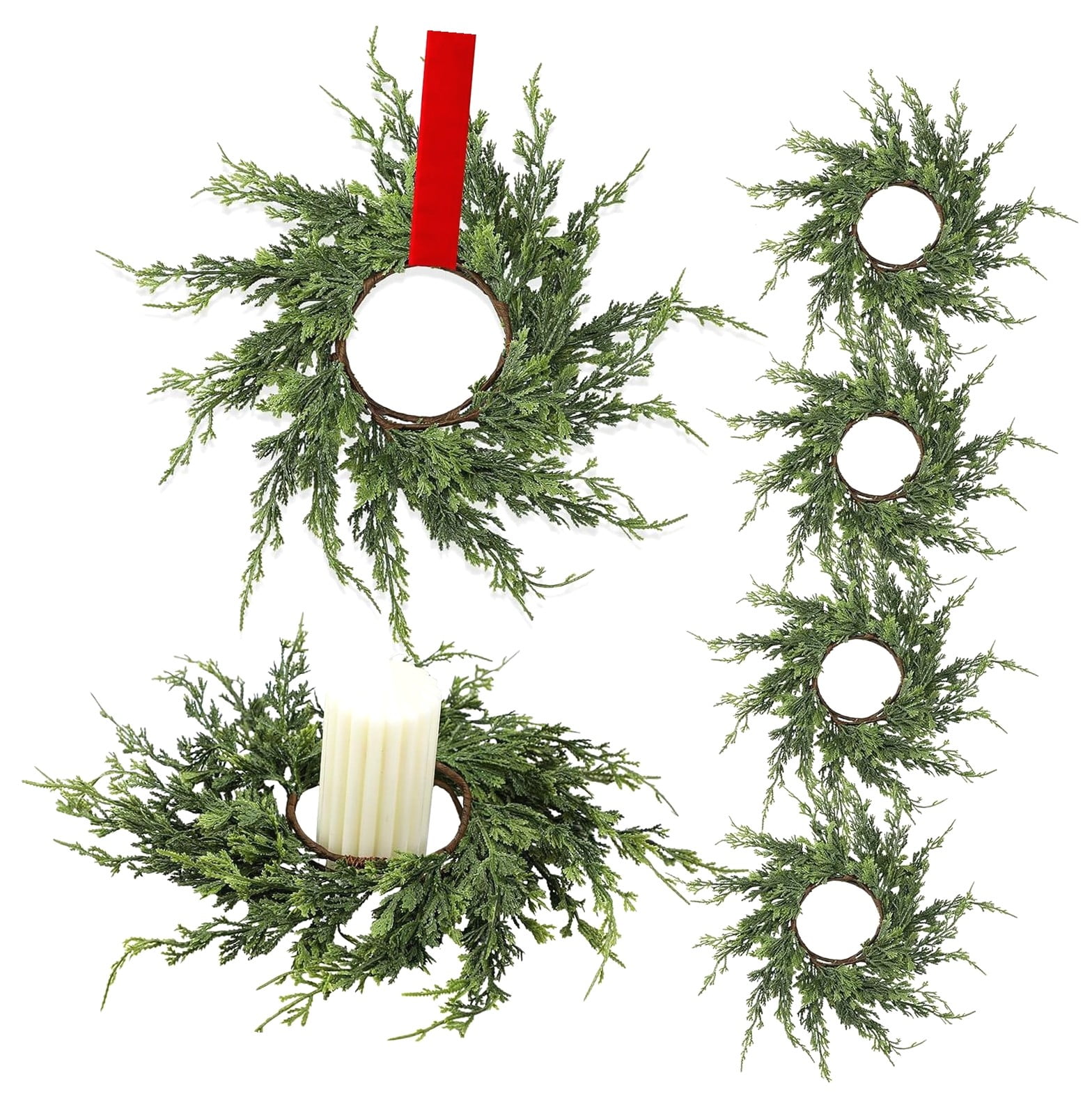 Highcool 4 Pieces 12.6'' Artificial Christmas Wreath Kitchen Cabinet ...