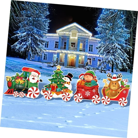 Highcool 4 Pieces Christmas Train Decorations Yard Lawn Signs Christmas ...