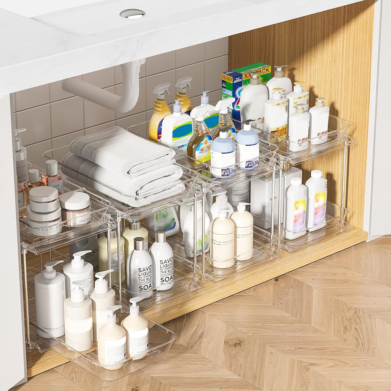Highcool 4 Sets of Under Batoom Sink Organizer, 2-Tier Multi-pose Clear ...