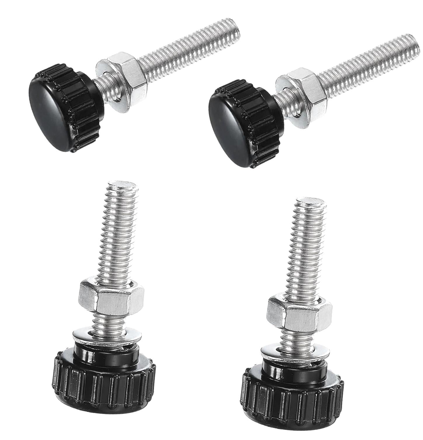 Highcool 4 Sets Knurled Knobs Thumb Screws with Nuts Washers, Metric M6 x 35mm Male Thread 18mm ...