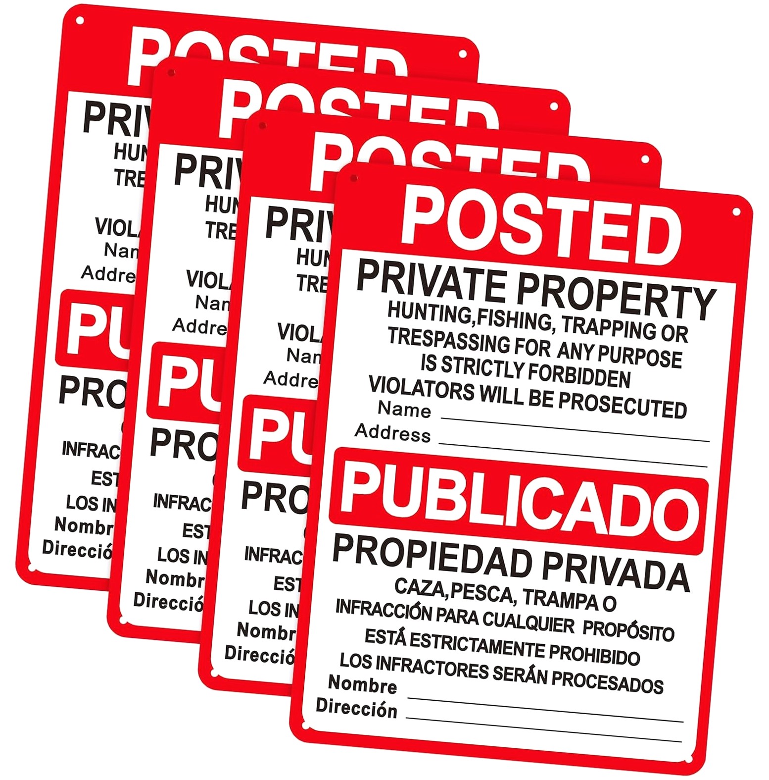 Highcool 4 pcs no trespassing signs private property 10" 7" bilingual ...