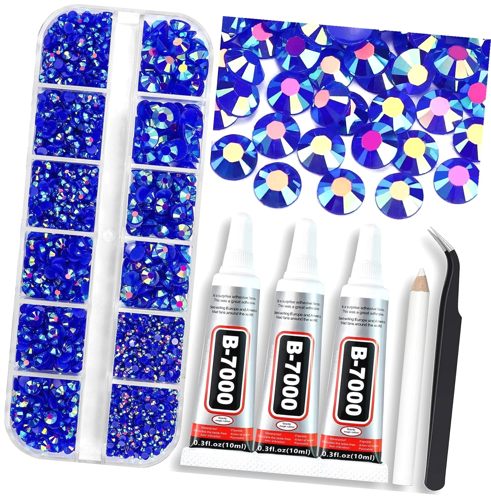 Highcool 4000PCS Dark Blue AB Rhinestones with B7000 Rhinestone Glue ...