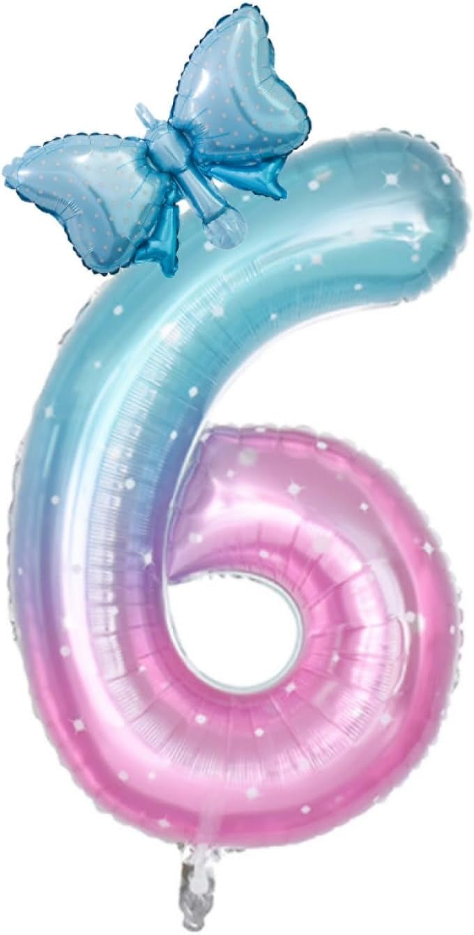 Highcool 40in Starry Sky Butterfly Number 6 Balloons, Big Foil r Helium ...
