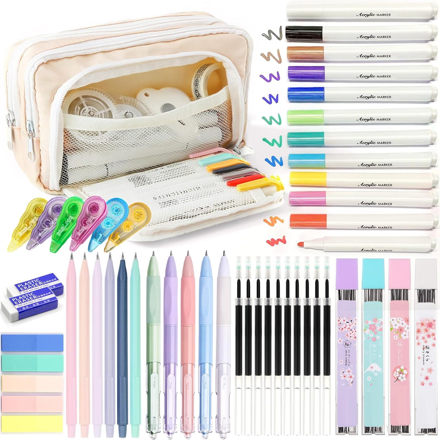 Highcool 42 PCS Aesthetic with Large Pencil Case, 12 Marker with box, 5 ...