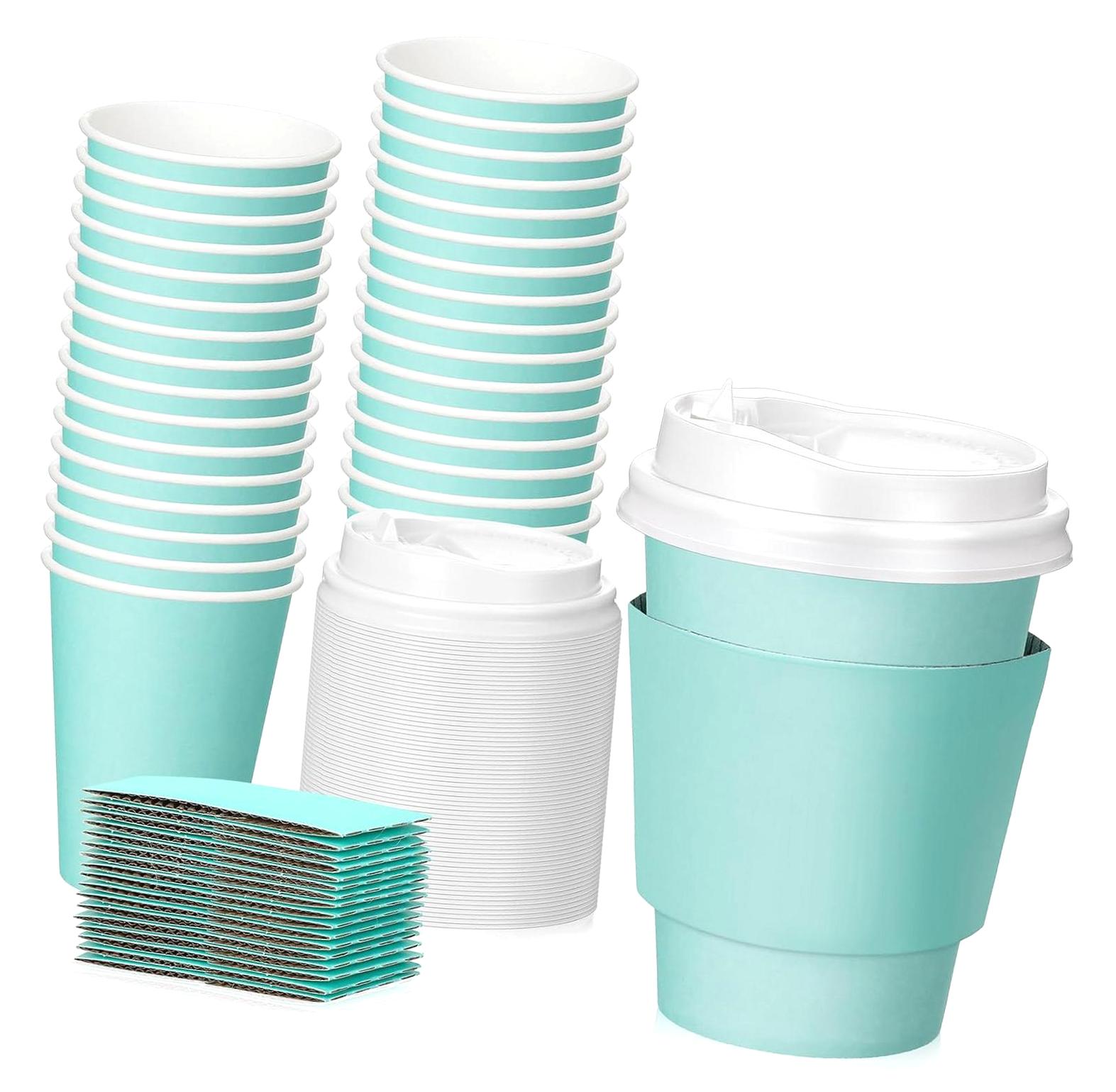 Highcool 48 Pcs 12 oz Coffee Cups with and Sleeves Bulk, Insulated Hot ...