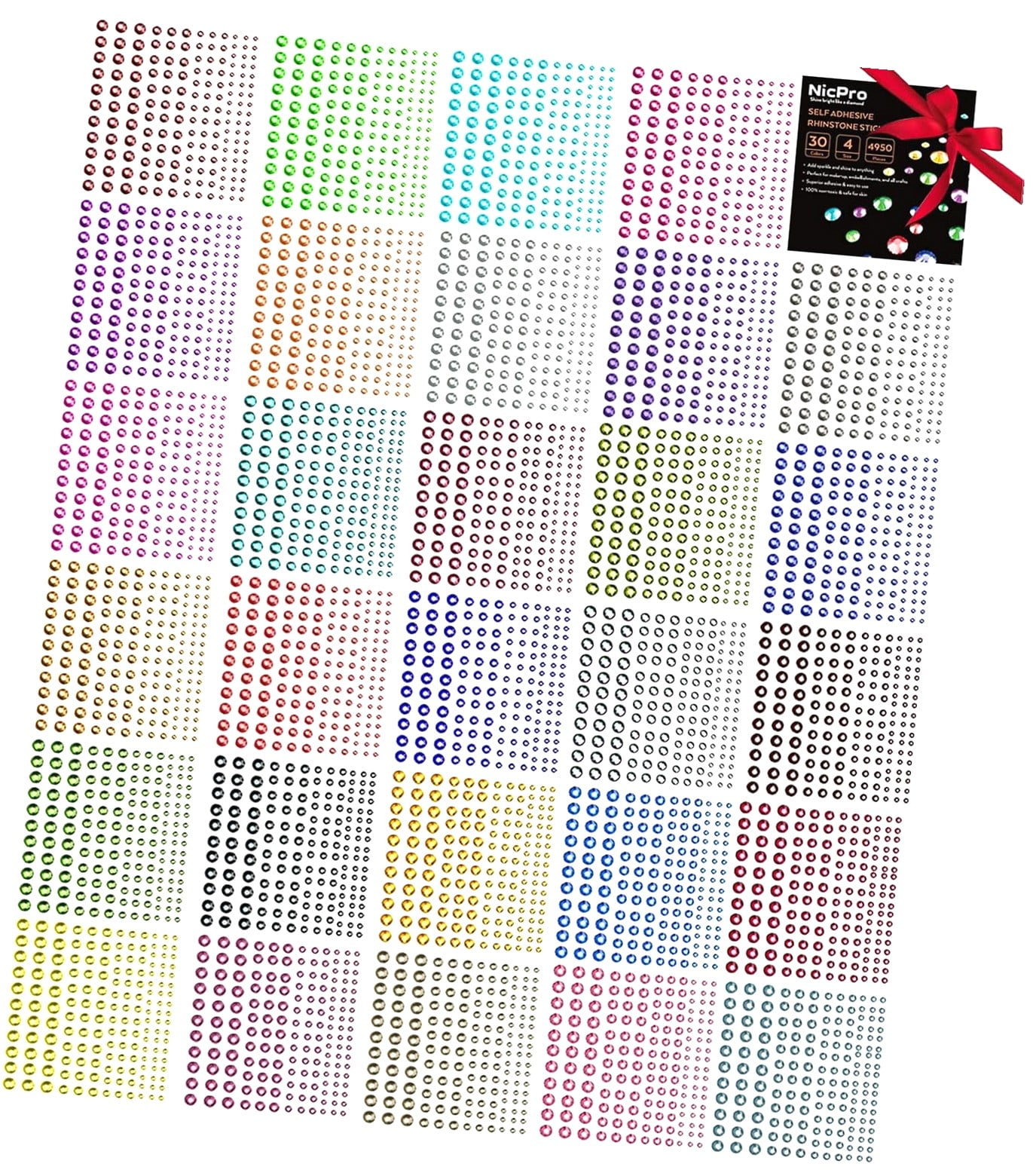Highcool 4950 Pieces, Face Stick Body Jewels in 4 Sizes and 30 Colors ...