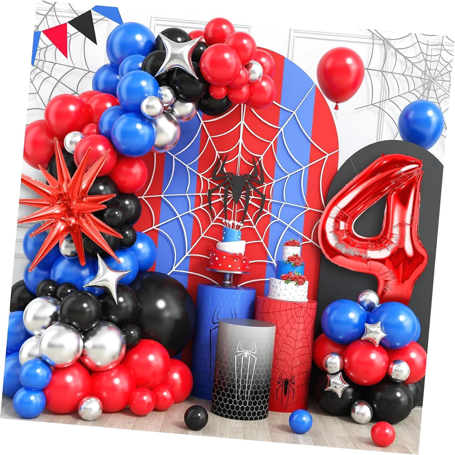 Highcool 4th Spider-Themed Birthday Balloon Decor Kit, Featuring Blue ...