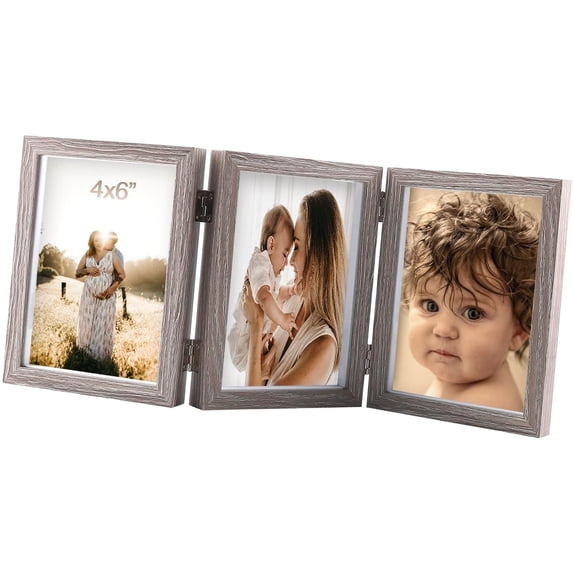 Highcool 4x6 Triple Hinged Picture Shadow Box MDF Wood Grey with 3 ...
