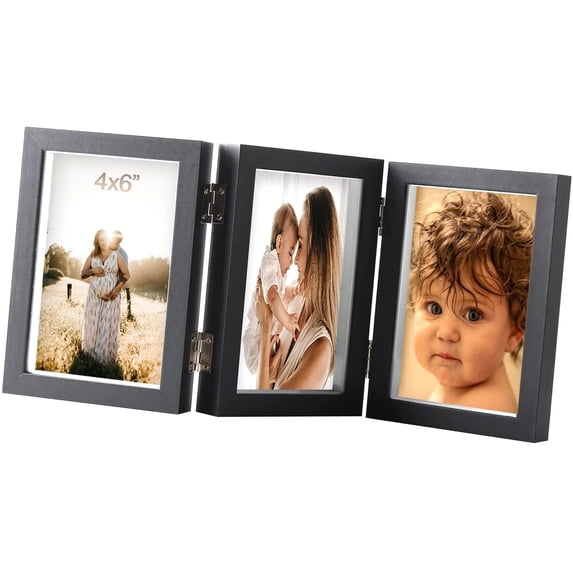 Highcool 4x6 Triple Hinged Picture Shadow Box MDF Wood with 3 Vertical ...