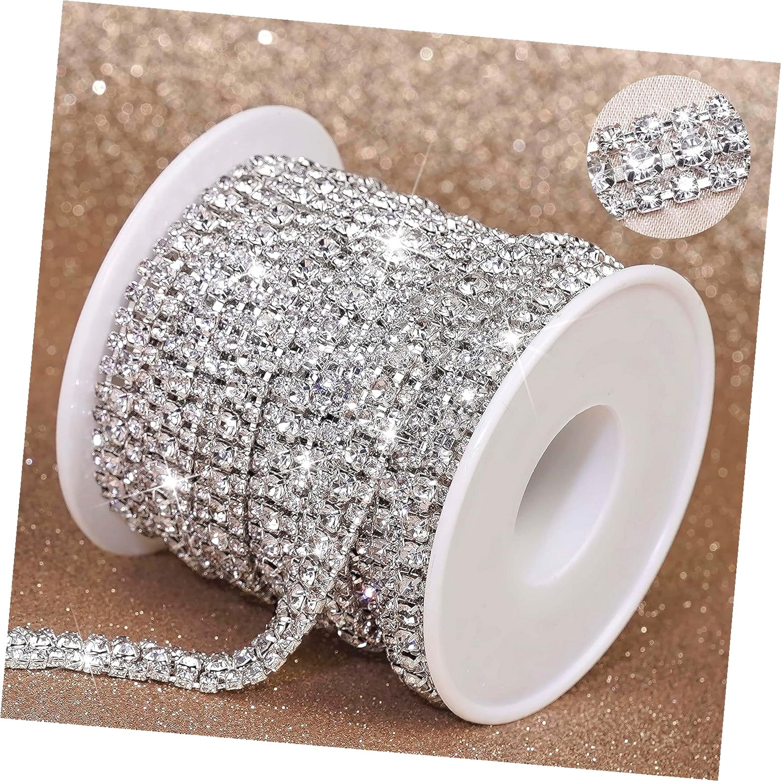Highcool 5.4 Yards 3 Rows Bling Rhinestone Close Chain for Crafts Sew ...