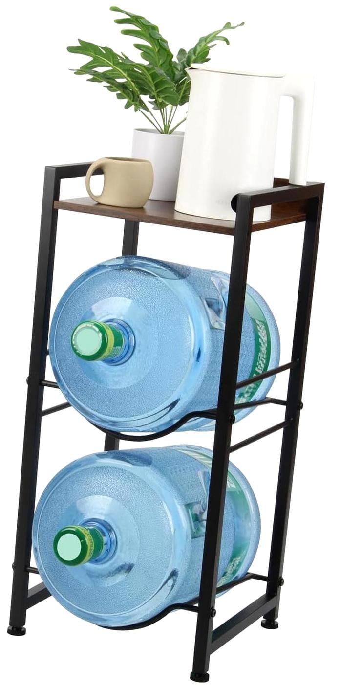 Highcool 5 Gallon Water Jug Holder With Wood Storage Shelves, 3 Tier ...