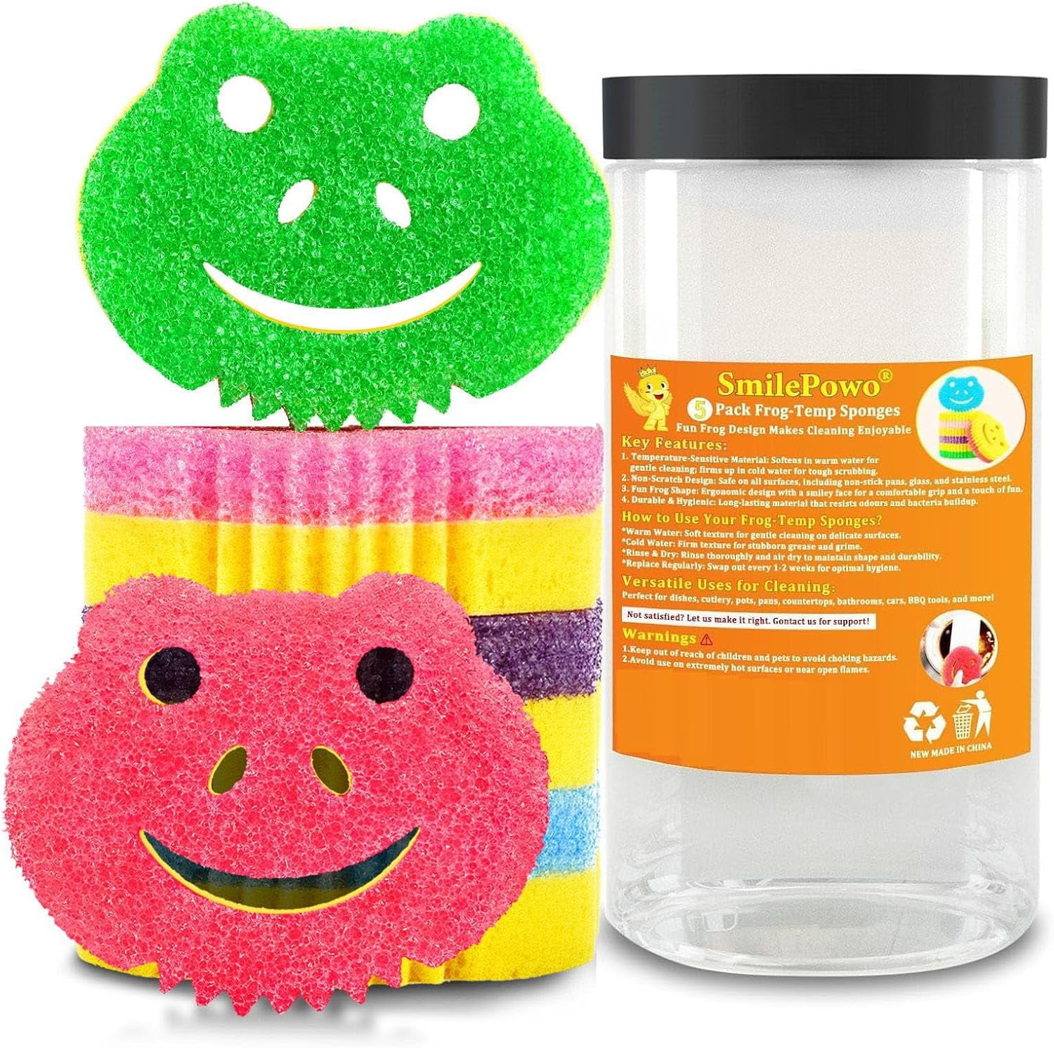 Highcool 5 Pack Multipose Scrub Sponge, Dual-Sided Temperature ...