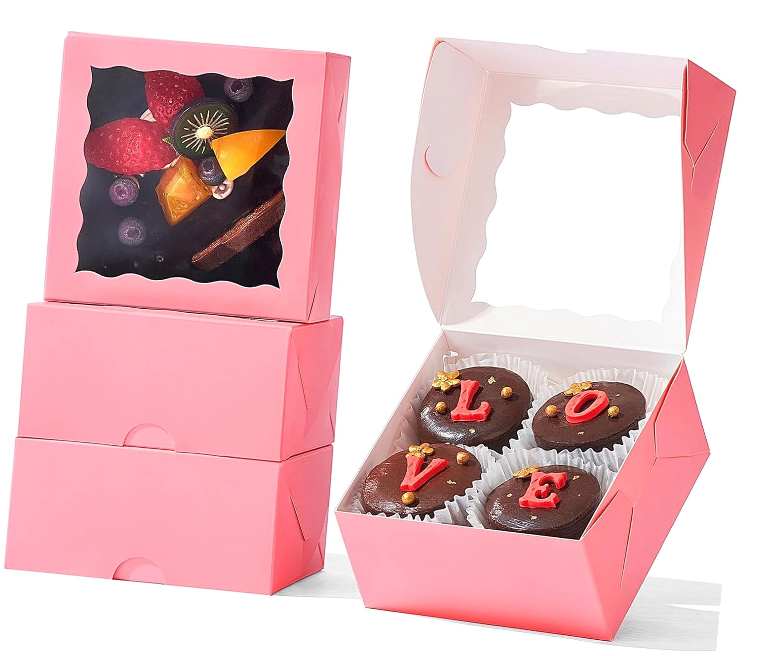 Highcool 50-Count 4x4x2 Food-Safe Bakery Boxes Multi-Purpose Pastry ...