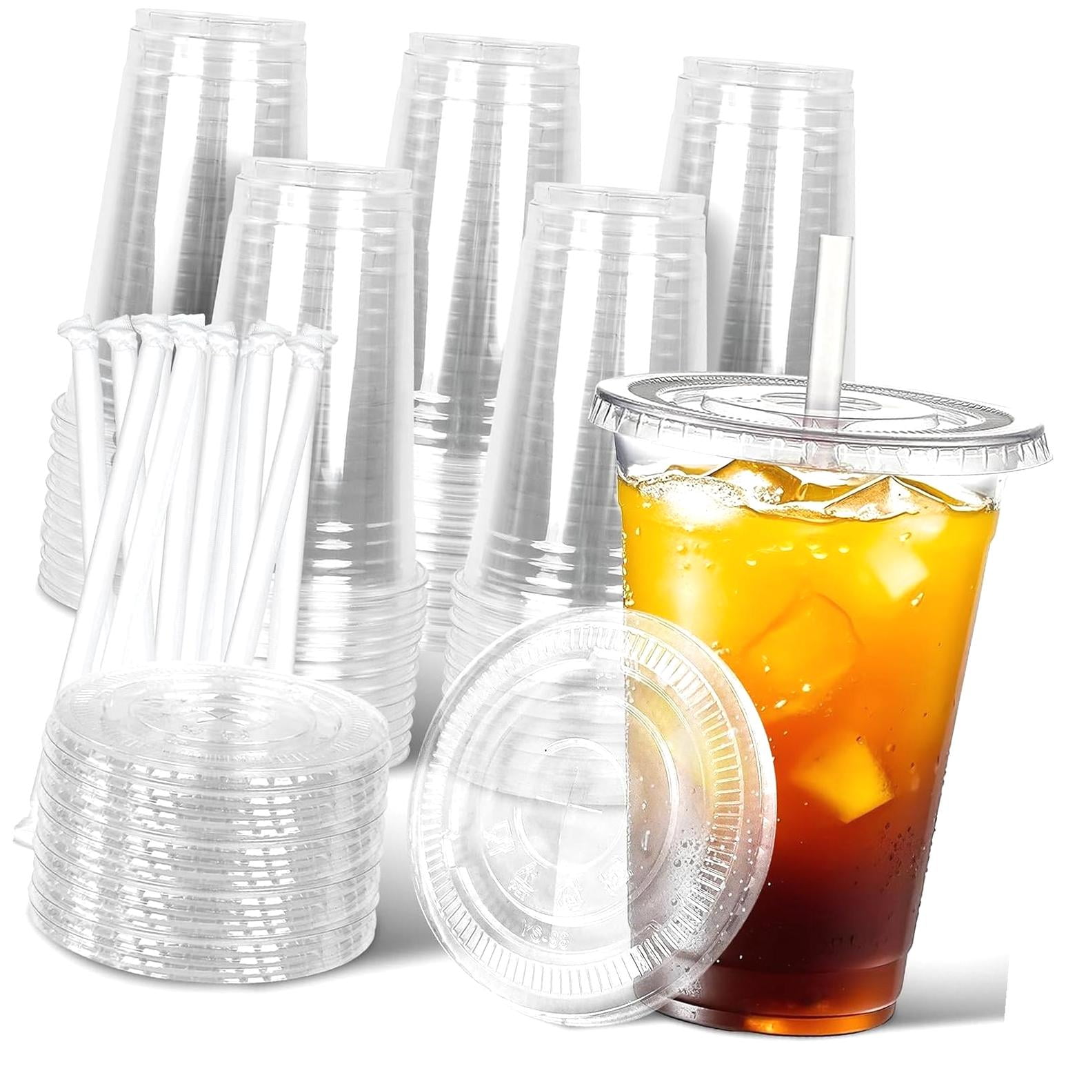 Highcool 50 Pack 20oz Plastic Cups with and Straws, Clear for Iced ...